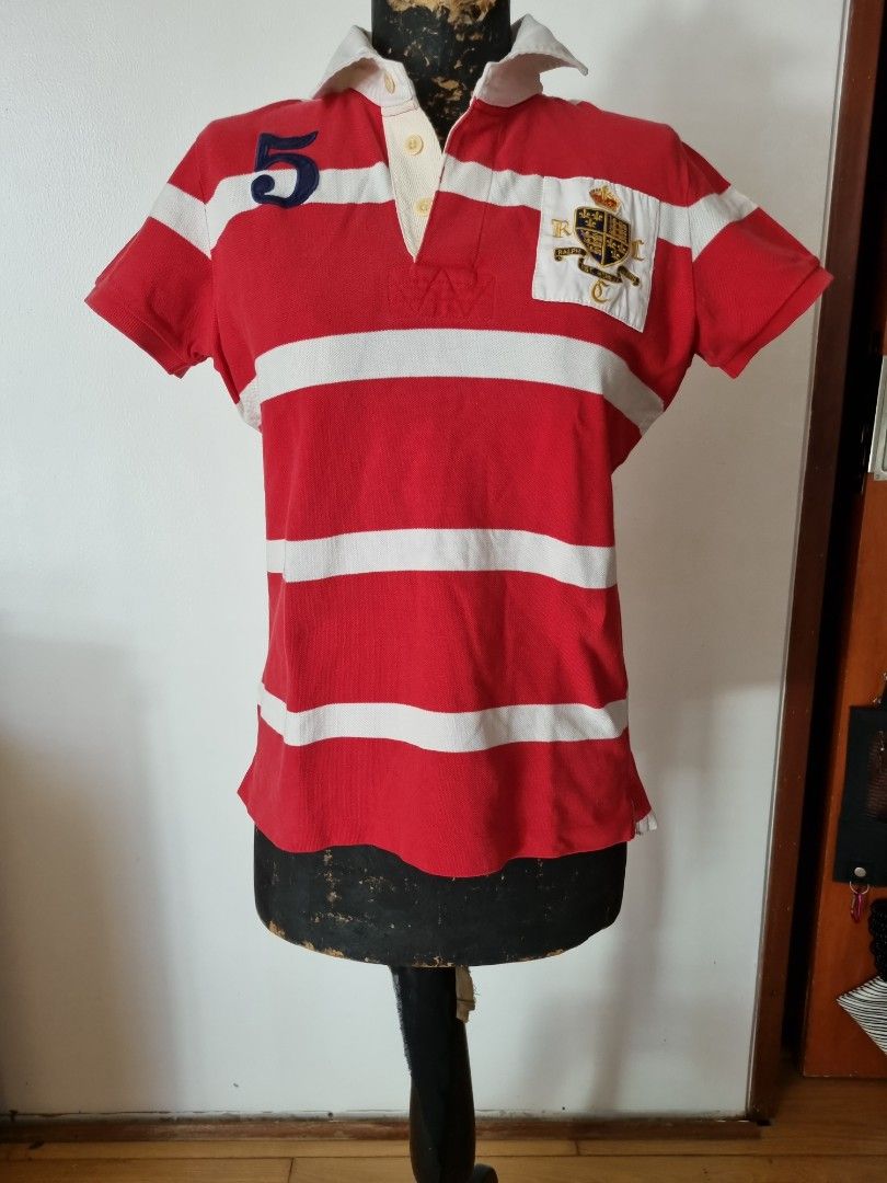 Ralph Lauren Red And White Striped Polo Shirt In Excellent Condition On