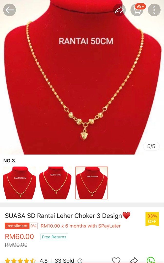 Rantai leher suasa 50cm, Women's Fashion, Jewelry & Organisers ...