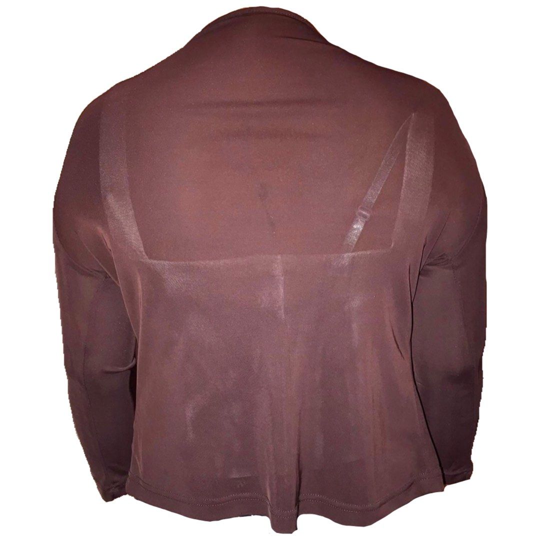 Sheer Dark Brown Clippable Blouse w/ Strings, Women's Fashion, Tops ...