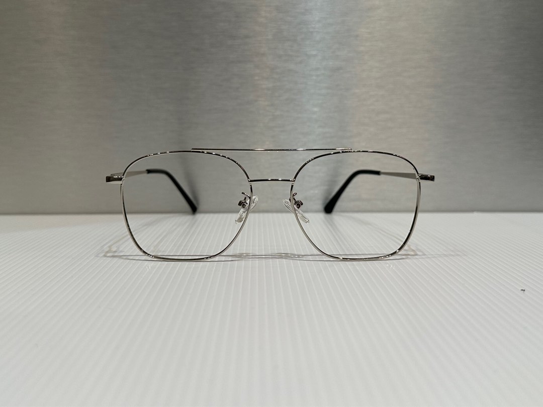 Silver rectangular aviator prescription eyewear frame with degree, Men ...
