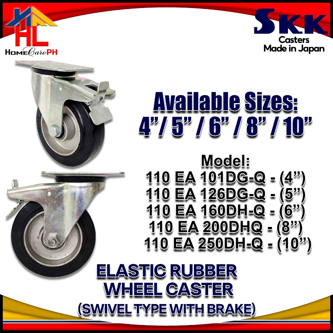 SKK Elastic Rubber Wheel Caster (Swivel Type with Brake) on Carousell