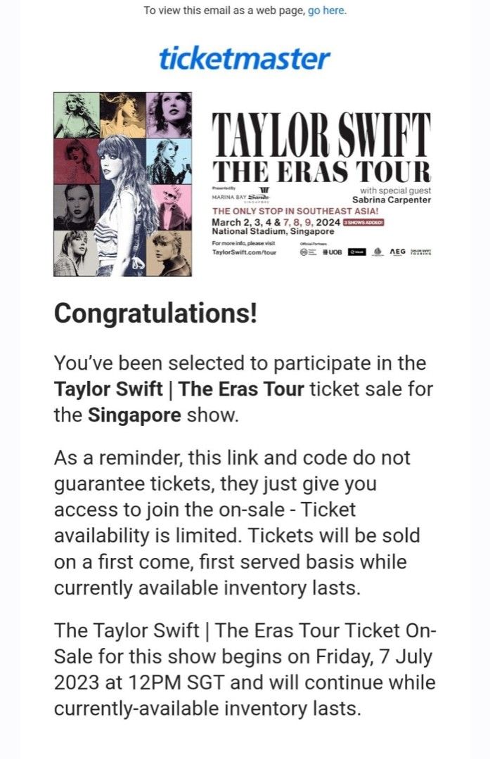 Taylor Swift Access Code, Tickets & Vouchers, Event Tickets on Carousell