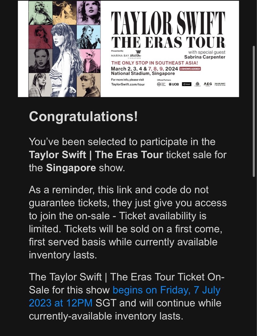 TAYLOR SWIFT GENERAL SALES ACCESS CODE & ACCOUNT, Tickets & Vouchers ...