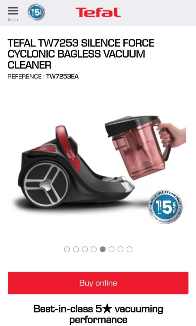 TEFAL SILENCE FORCE CYCLONIC BAGLESS VACUUM CLEANER, TV & Home ...