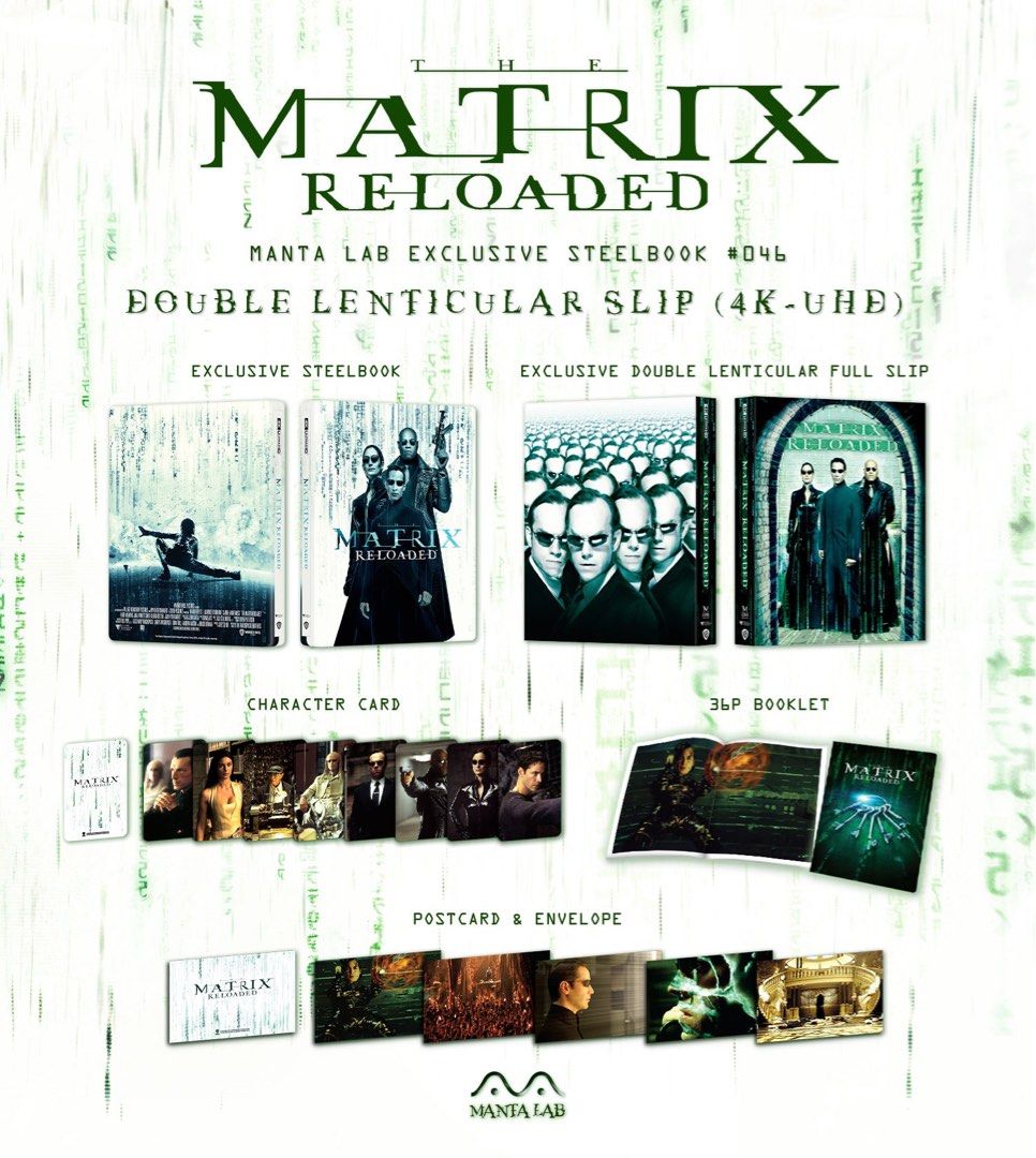 The Matrix reloaded 4k uhd + 2d Blu-ray steelbook manta exclusive ...