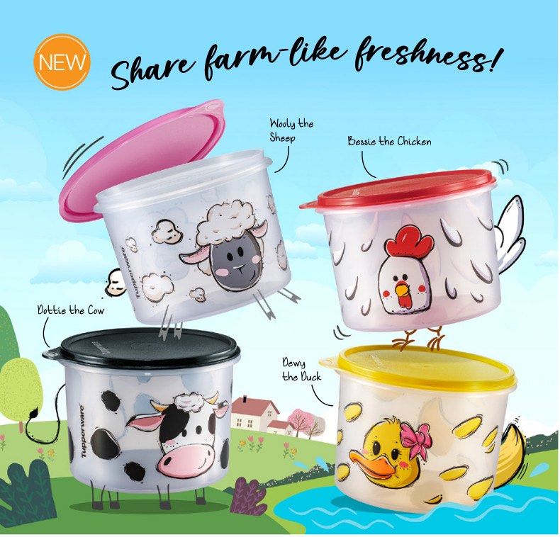 Tupperware Fab Farm Tower Canister Gift Set Round Canister 4 units 1.7L ...