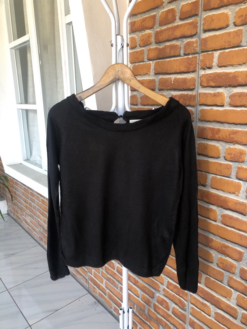 Ufuon Basic Solid Black Knit, Fesyen Wanita, Pakaian Wanita, Atasan di ...