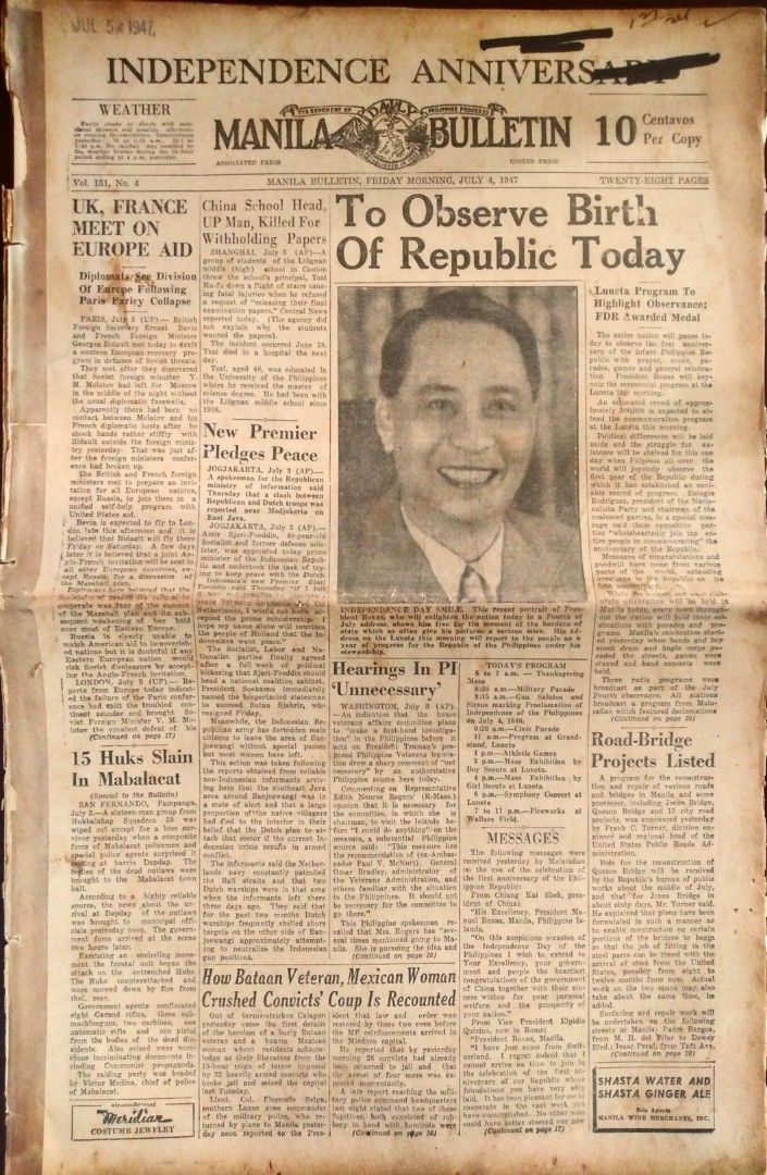(ULTIMATE RARE) 1947 Philippine Independence Anniversary Newspaper ...