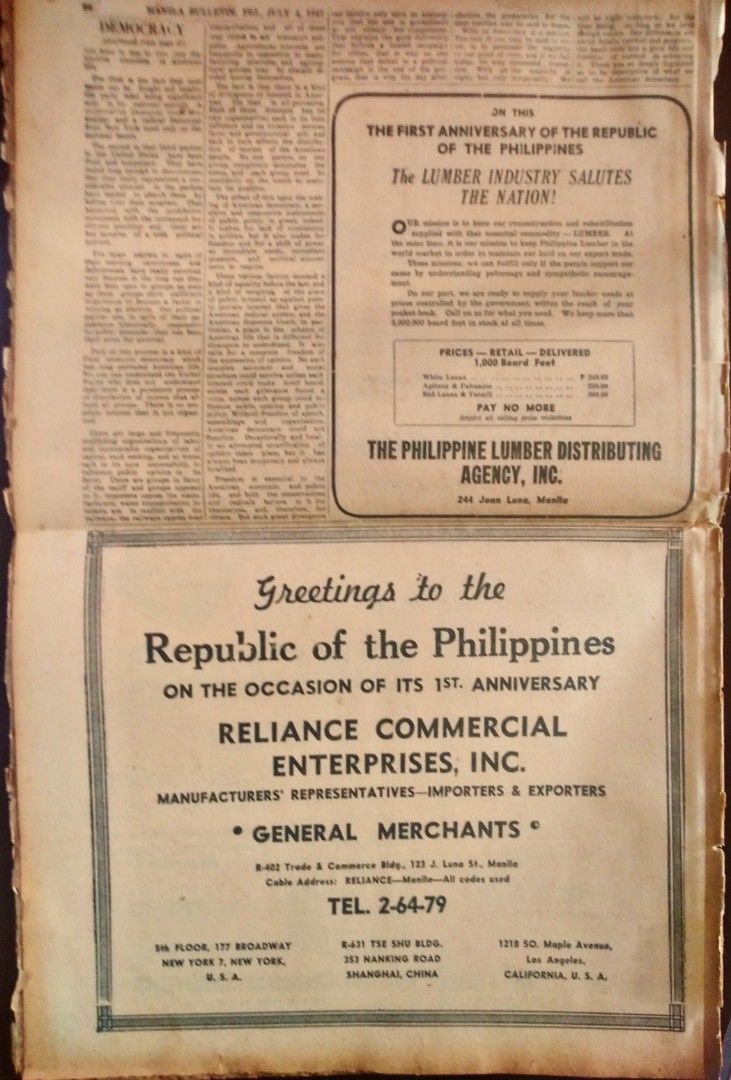 (ULTIMATE RARE) 1947 Philippine Independence Anniversary Newspaper ...