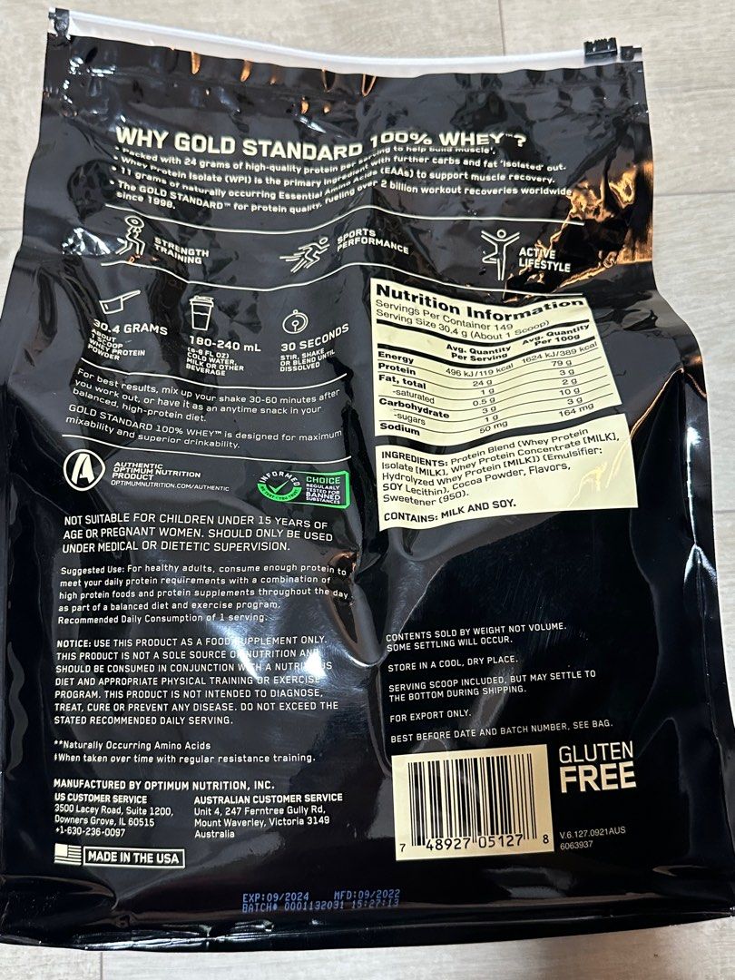 10lbs GOLD STANDARD Whey Protein, Health & Nutrition, Health ...