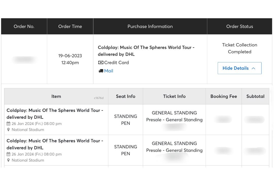 [On Reserved] 2x Standing Pen COLDPLAY SINGAPORE 2024, Tickets ...