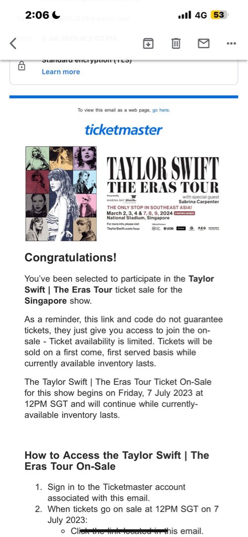 ACCESS CODE FOR TAYLOR SWIFT, Tickets & Vouchers, Event Tickets on ...