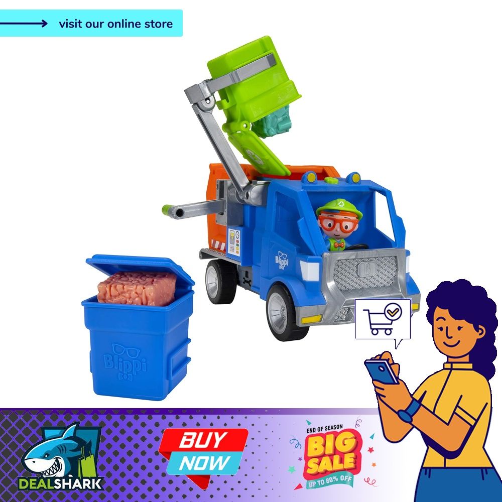 Blippi Recycling Truck - Includes Character Toy Figure, Working Lever ...
