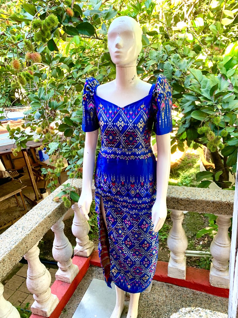 BLUE INABEL HANDWOVEN FILIPINIANA LONG DRESS FOR RENT on Carousell