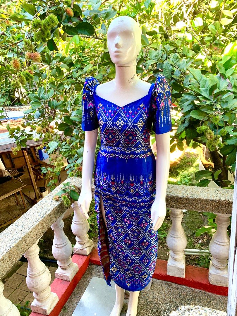 BLUE INABEL HANDWOVEN FILIPINIANA LONG DRESS FOR RENT on Carousell