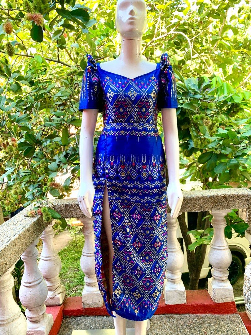 BLUE INABEL HANDWOVEN FILIPINIANA LONG DRESS FOR RENT on Carousell
