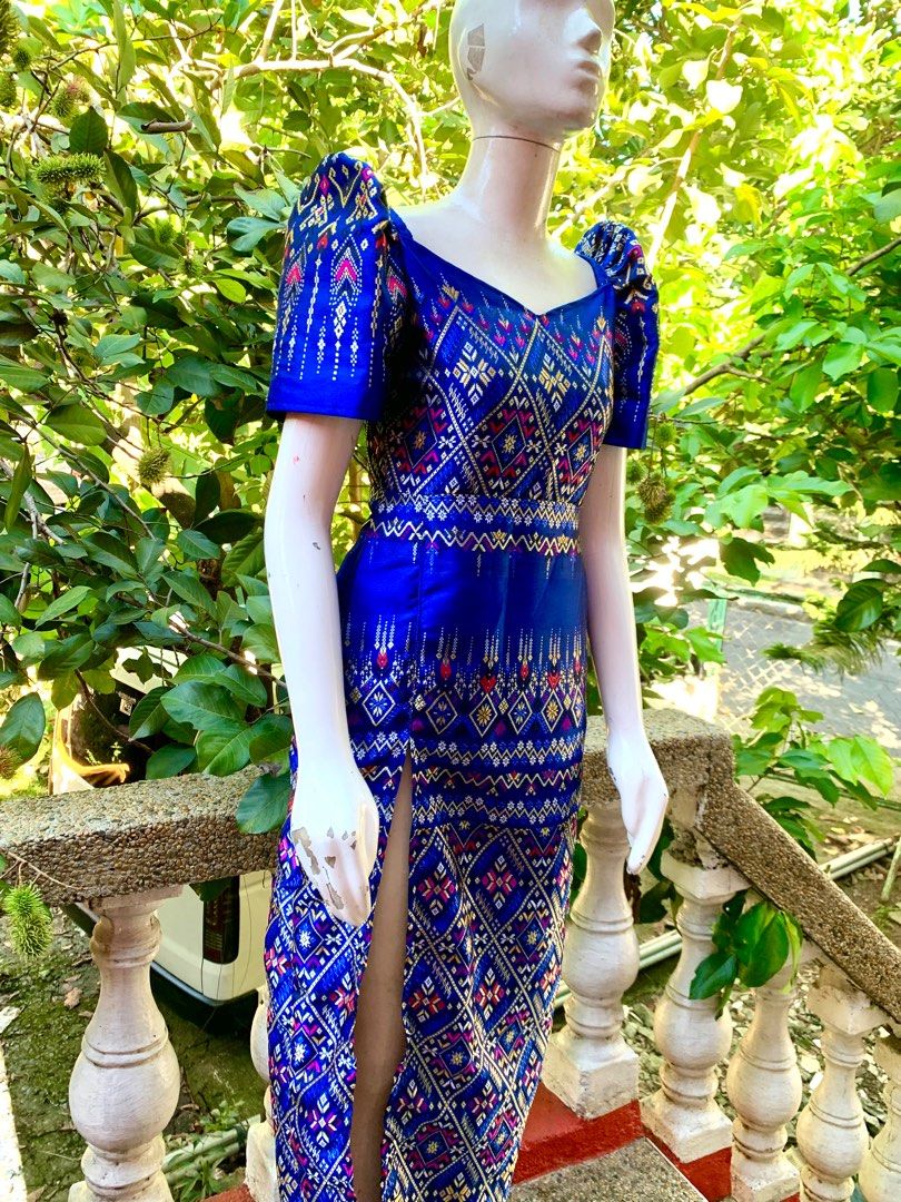 BLUE INABEL HANDWOVEN FILIPINIANA LONG DRESS FOR RENT on Carousell