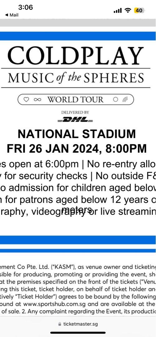 Coldplay Singapore (standing), Tickets & Vouchers, Event Tickets on ...