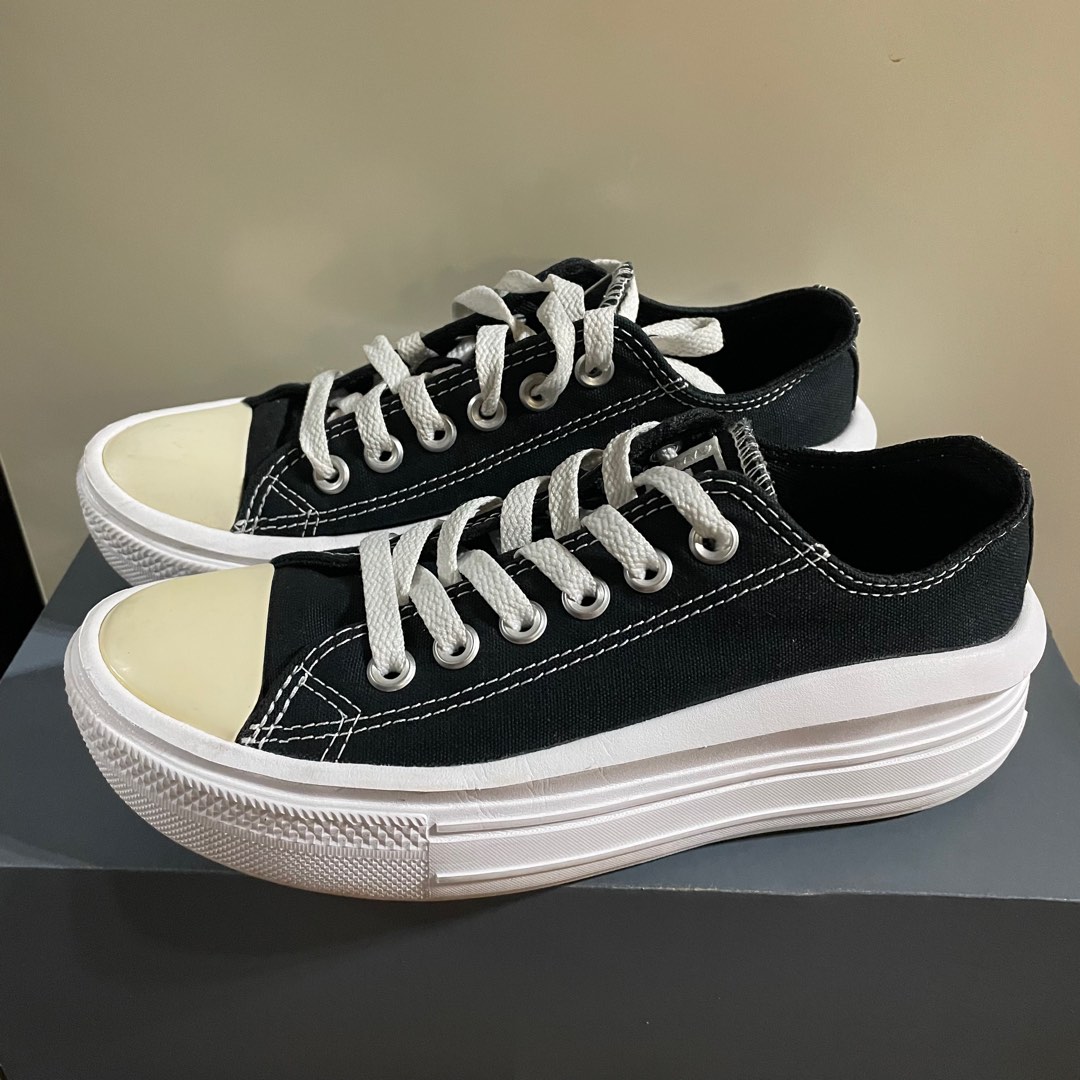 Converse chunk Taylor all star move 輕量厚底帆布鞋 低筒 黑23cm, 她的時尚, 鞋類, 厚底鞋在旋轉拍賣