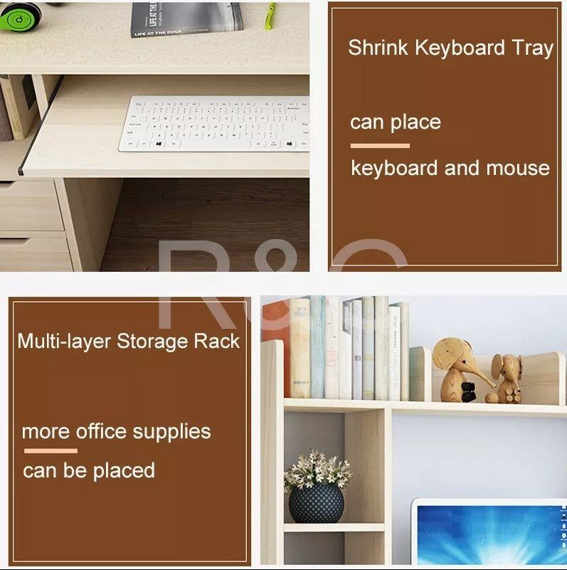 Coospro Computer Table Desk Study Table with Drawer and Bookshelf for ...