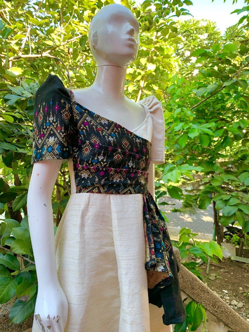 CREAM AND BLACK INABEL HANDWOVEN FILIPINIANA DRESS FOR RENT, Women's ...