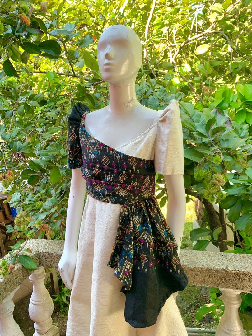 CREAM AND BLACK INABEL HANDWOVEN FILIPINIANA DRESS FOR RENT, Women's ...