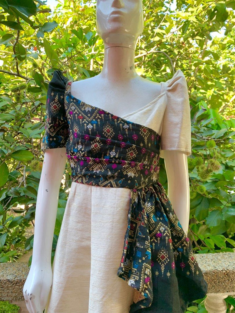 CREAM AND BLACK INABEL HANDWOVEN FILIPINIANA DRESS FOR RENT, Women's ...