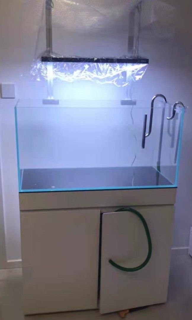 Crystal clear glass fish tank with solid wood cabinet (New), Pet ...