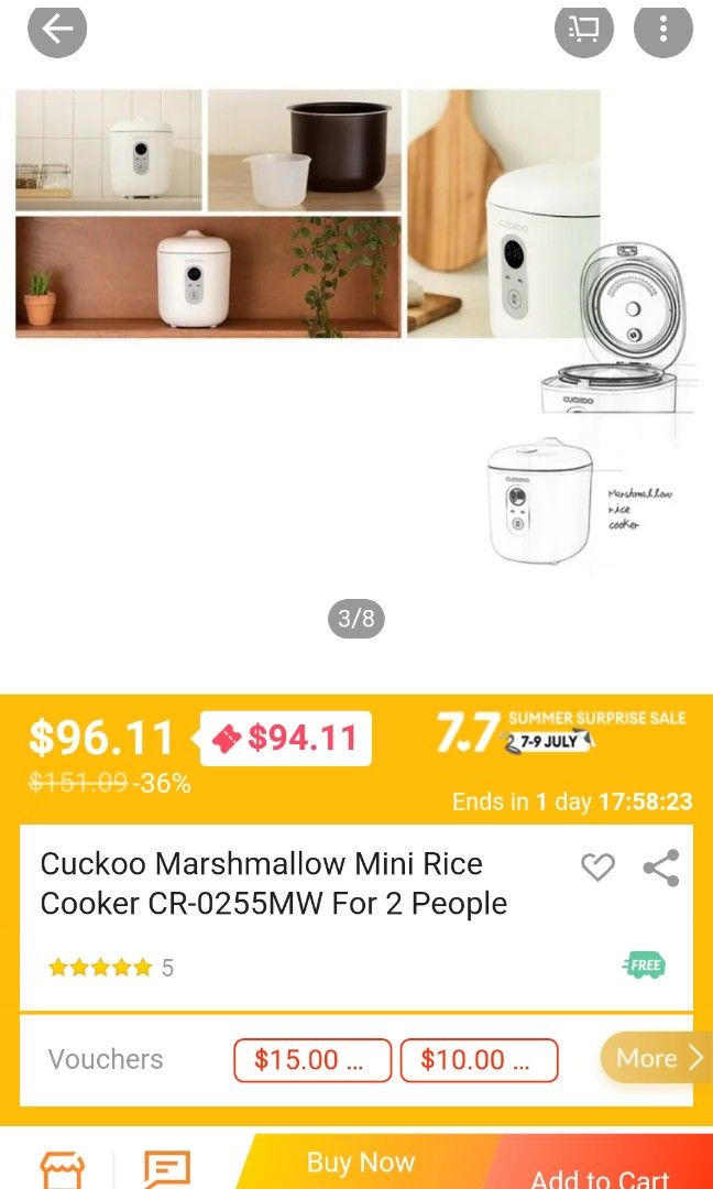 Cuckoo mini rice cooker (for2people), TV & Home Appliances, Kitchen ...