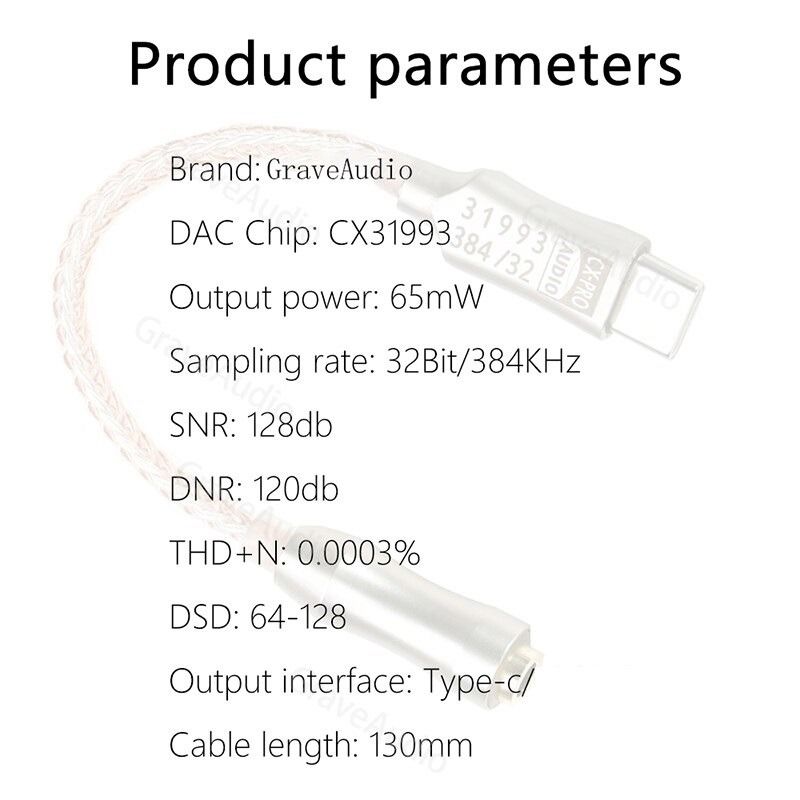 GraveAudio CX-PRO Conexant CX31993 32Bit/384KHz USB Type-C to 3.5mm DAC Adaptor Adapter, Audio ...