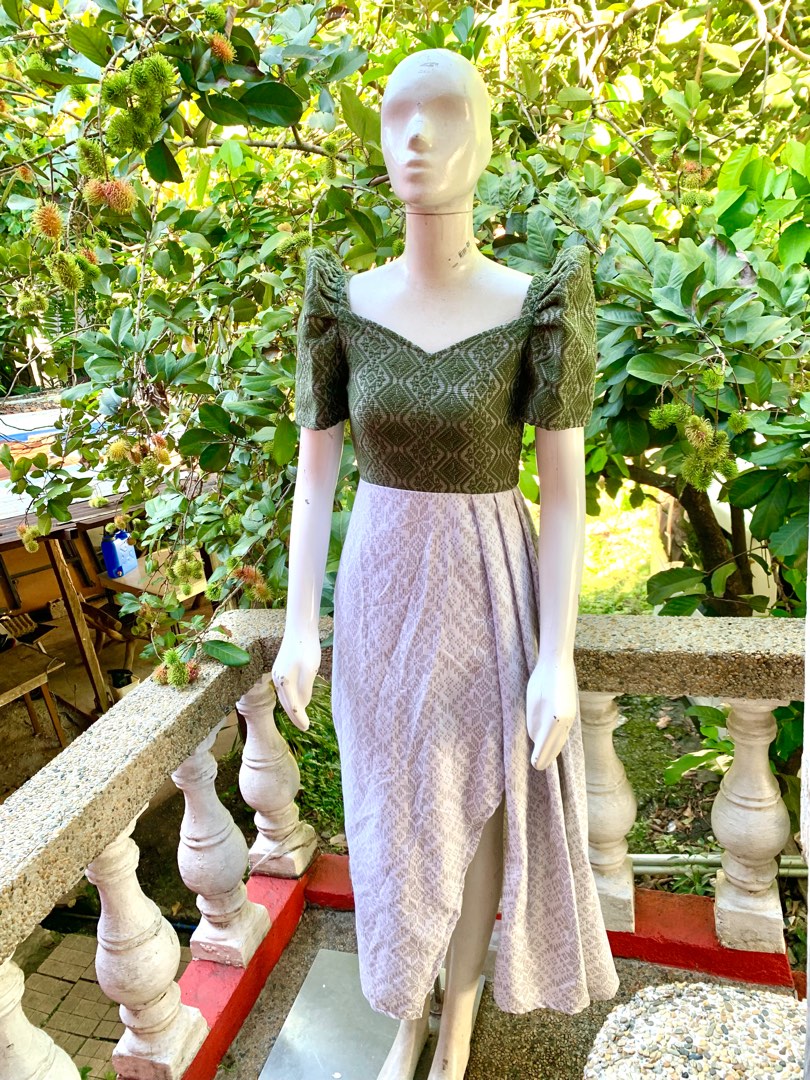 GREEN AND GRAY (WHITE) INABEL HANDWOVEN FILIPINIANA LONG DRESS FOR RENT ...