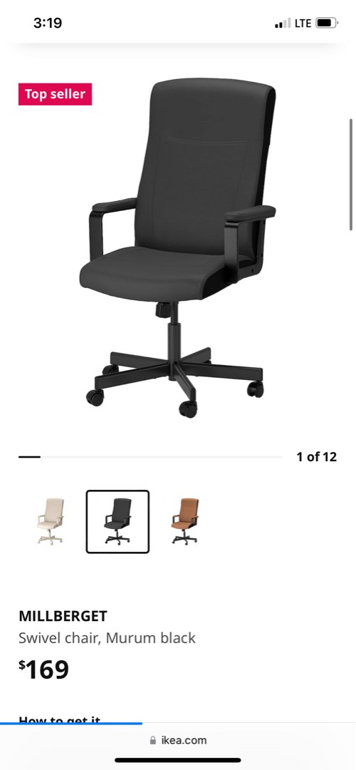 IKEA Millberget Swivel Chair in Murum Black, Furniture & Home Living ...