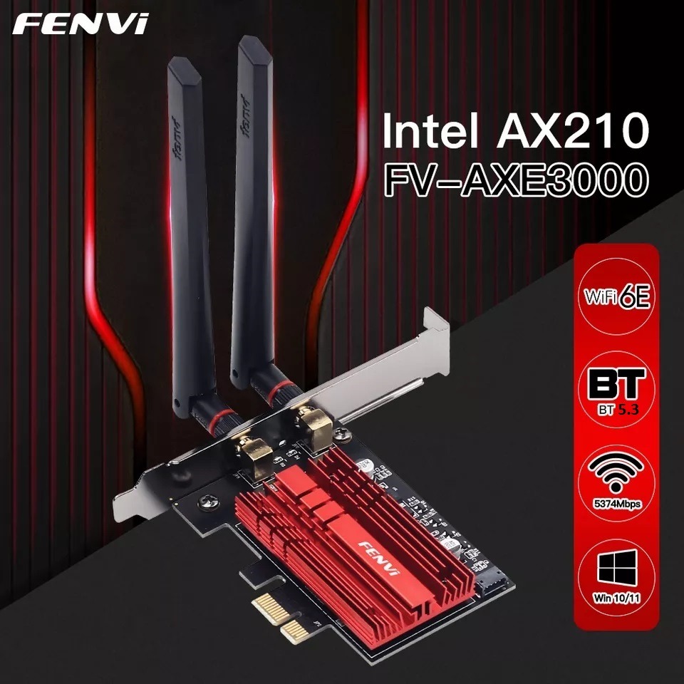 Intel AX210 5374Mbps Tri-band BT 5.3 Fenvi FV-AXE3000R Gaming Wifi 6E PCIe Wireless Network ...