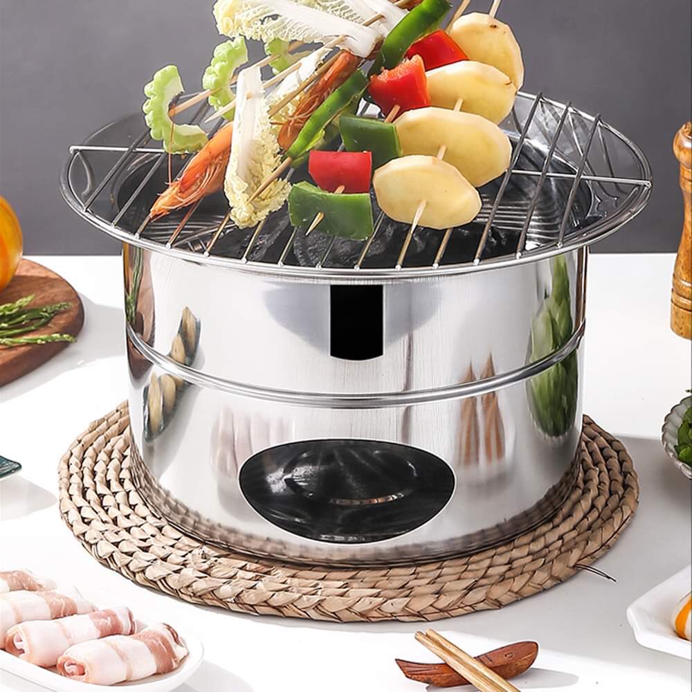 Japanese Style Stainless Steel Barbecue Grill Pan Circular Charcoal BBQ ...