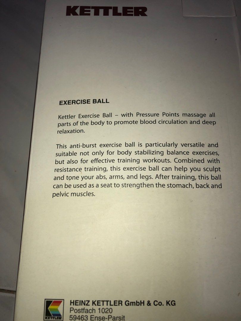 Kettler Exercise Ball, Sports Equipment, Exercise & Fitness, Toning ...