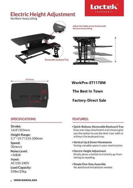 [Loctek] Electric Motorised Sit Stand Desk Riser Motorized Ergonomic ...