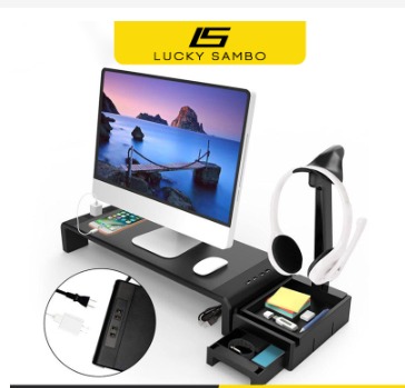 Lucky Sambo Monitor Stand with 4 USB Ports Adjustable Width Laptop ...