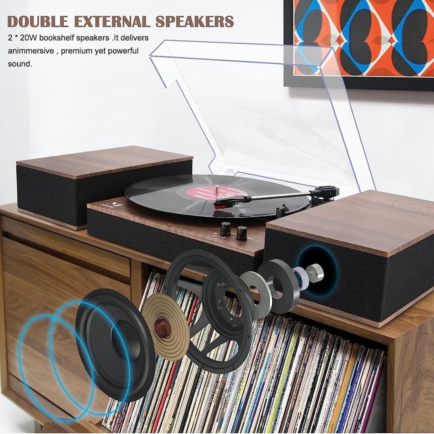 MPK Bluetooth Record Player,Turntable HiFi System with Bookshelf ...