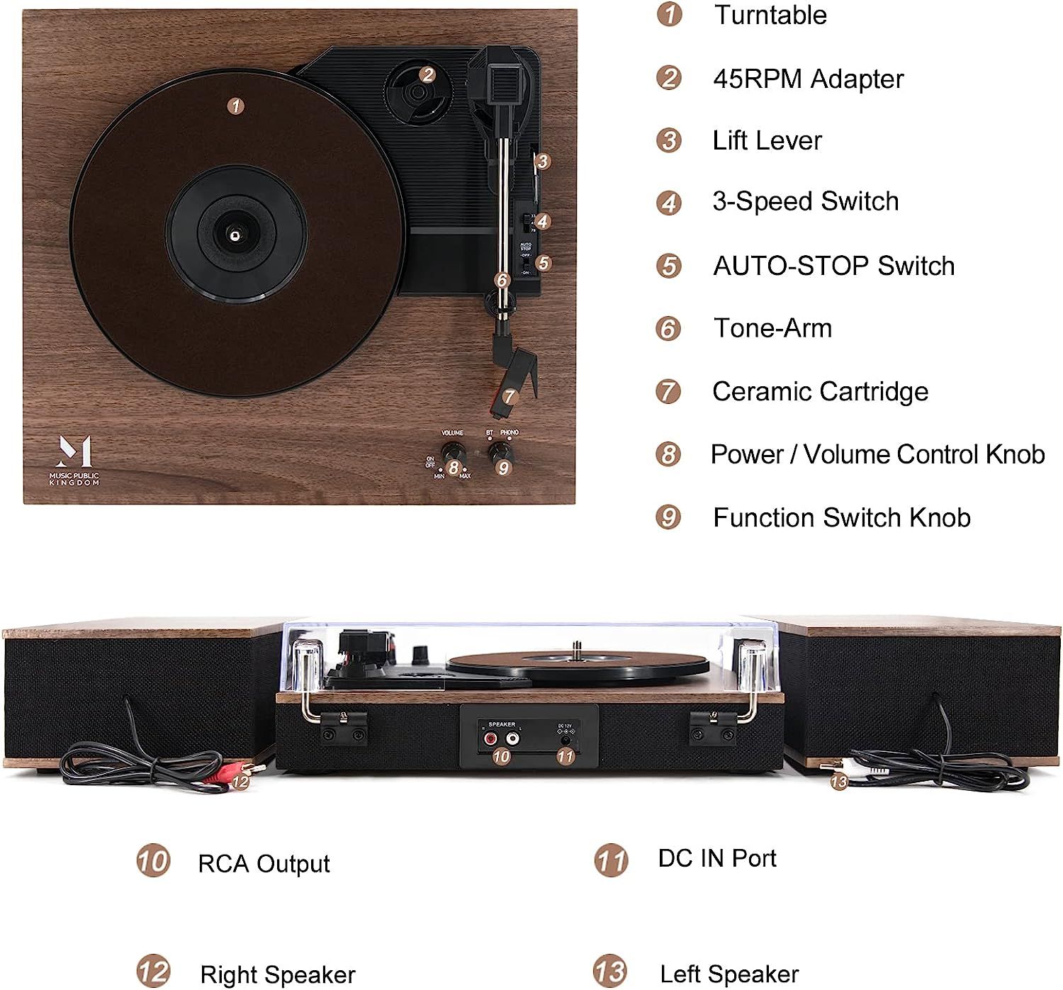 MPK Bluetooth Record Player,Turntable HiFi System with Bookshelf ...
