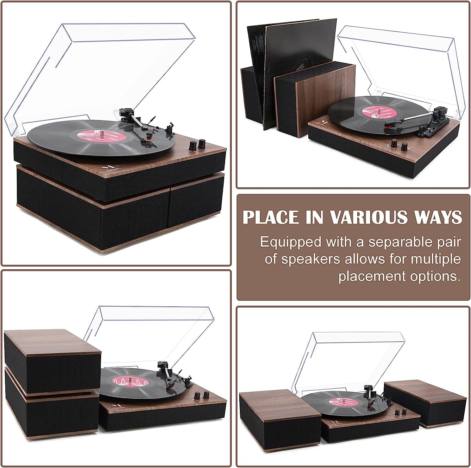 MPK Bluetooth Record Player,Turntable HiFi System with Bookshelf ...