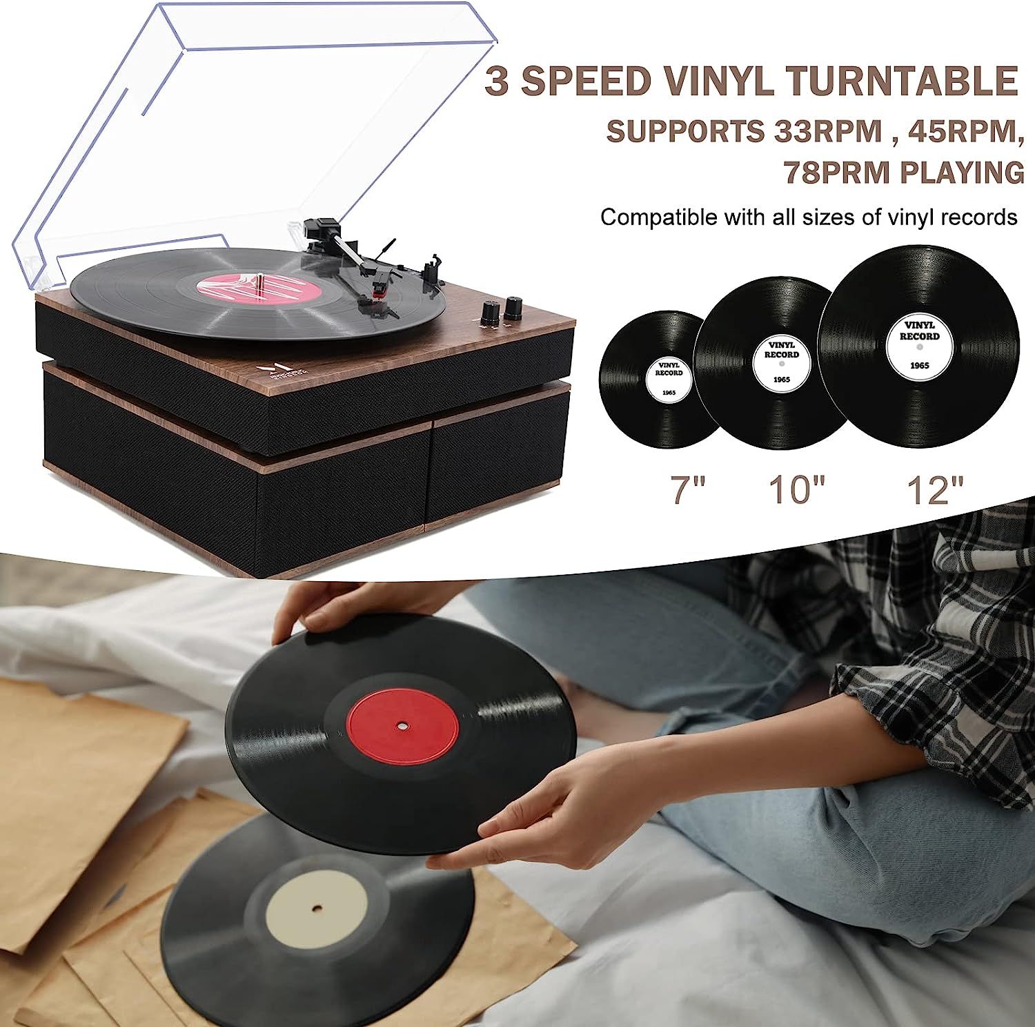 MPK Bluetooth Record Player,Turntable HiFi System with Bookshelf ...