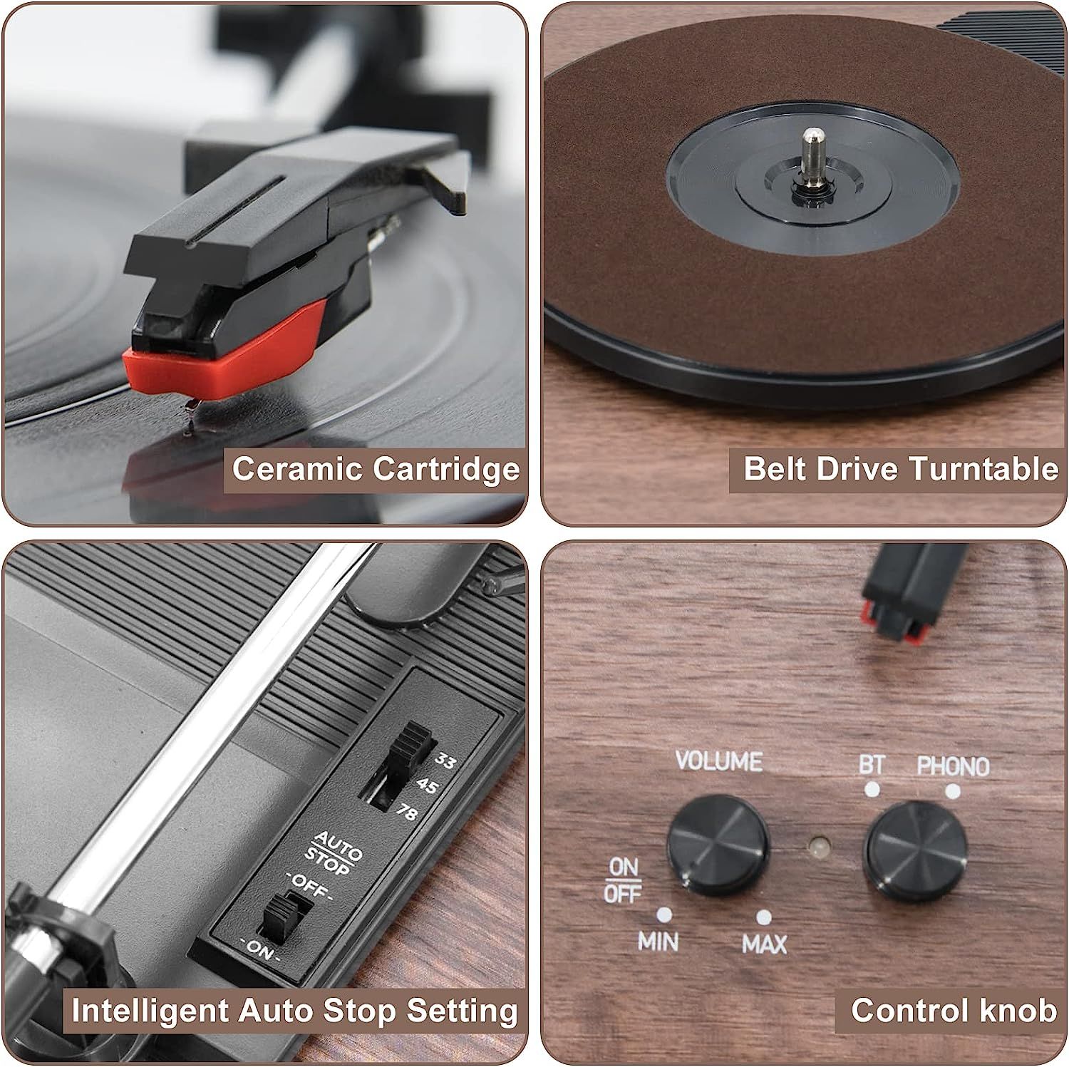 MPK Bluetooth Record Player,Turntable HiFi System with Bookshelf ...