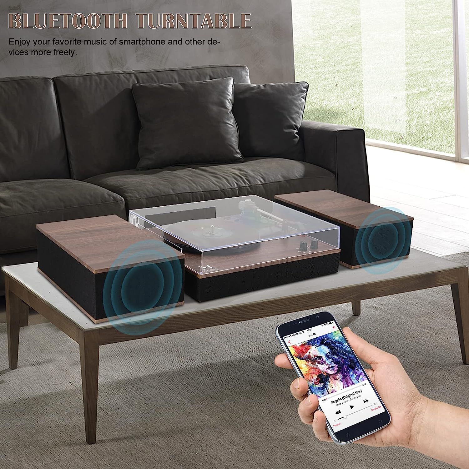 MPK Bluetooth Record Player,Turntable HiFi System with Bookshelf ...