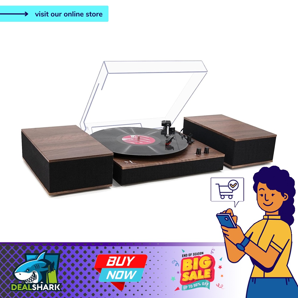 MPK Bluetooth Record Player,Turntable HiFi System with Bookshelf ...