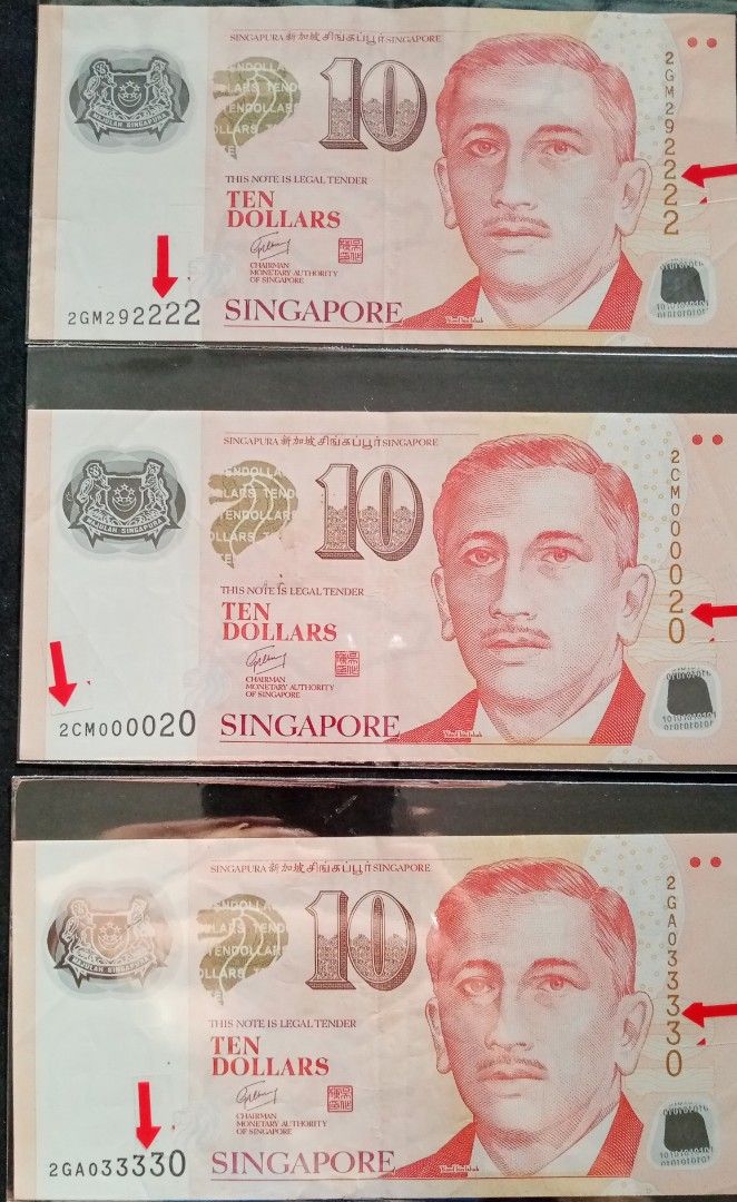 Nice Number Group of 3 Singapore President Yusof Ishak Series $10 Fancy ...