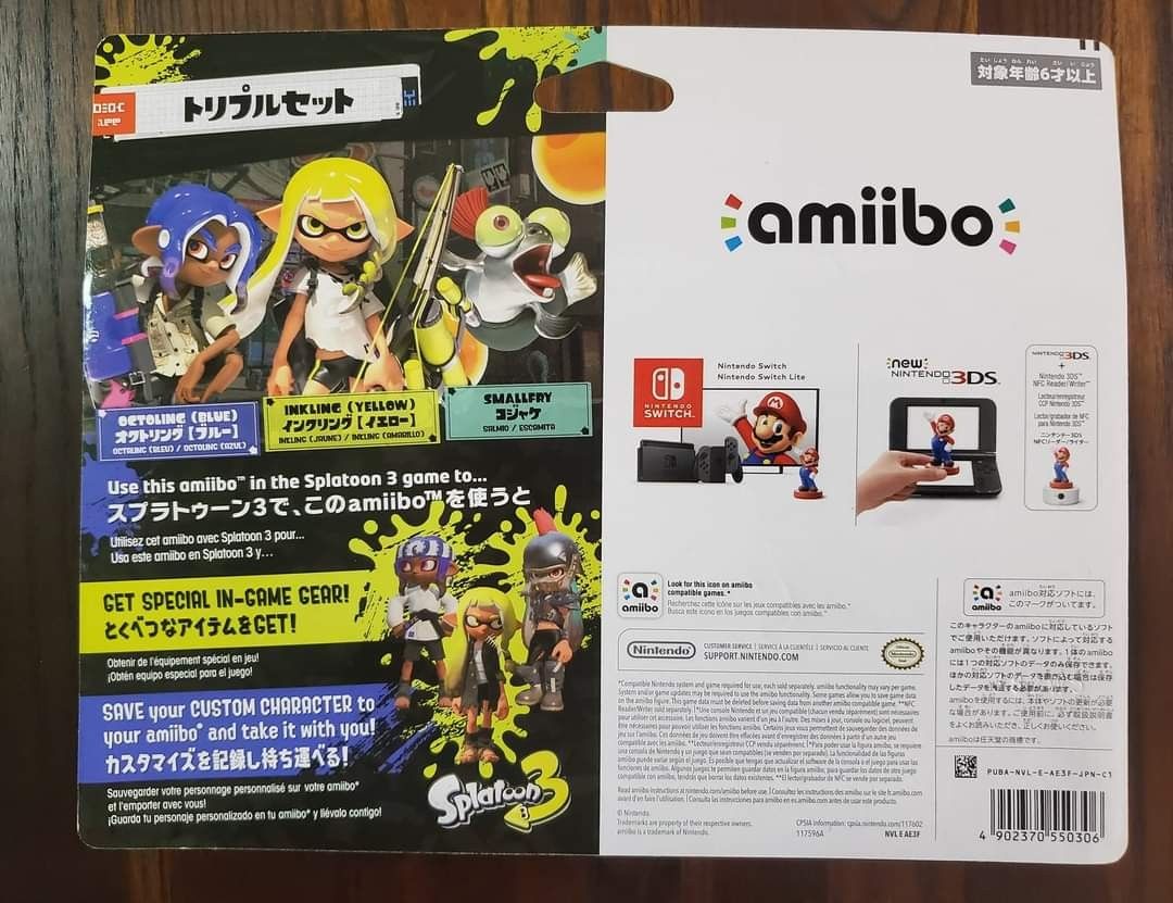 Nintendo Switch Splatoon 3 Triple Set Pack Amiibo (Inkling Yellow, Octoling Blue, Smallfry ...