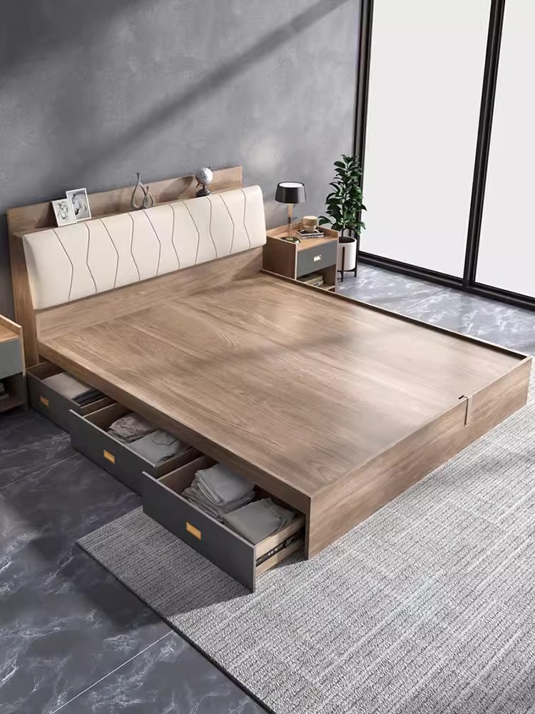 Nordic modern minimalist high box storage bed, Furniture & Home Living ...