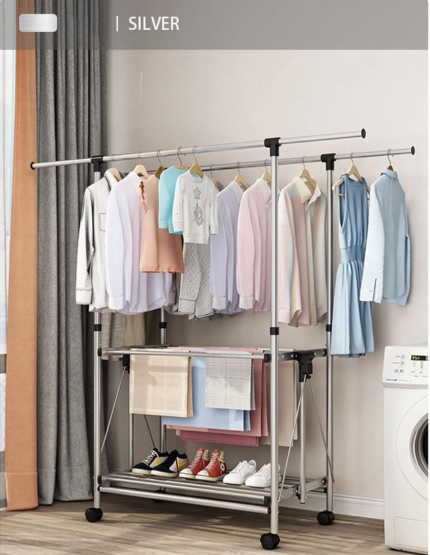 ODOROKU 2 Tier Premium Aluminum Foldable Clothes Rack with Wheels ...