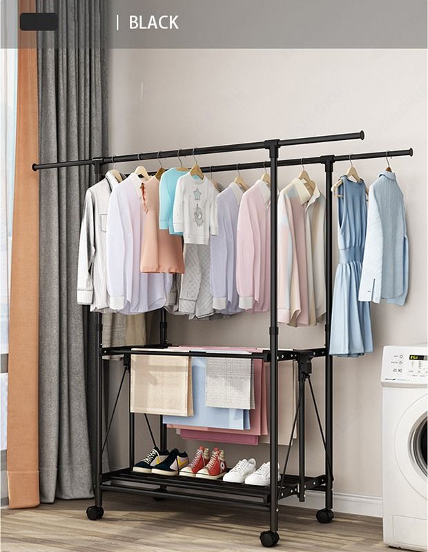 ODOROKU 2 Tier Premium Aluminum Foldable Clothes Rack with Wheels ...