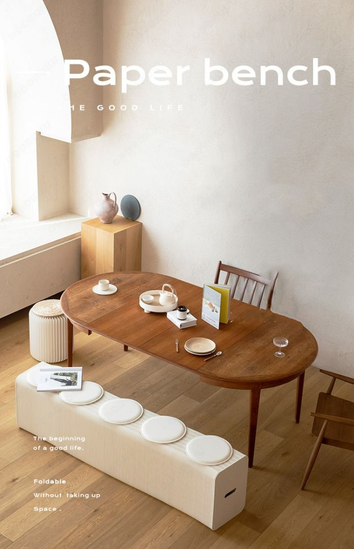 ODOROKU Folding Kraft Paper Bench Stool Nordic Table Chair 3 Seaters 6 ...